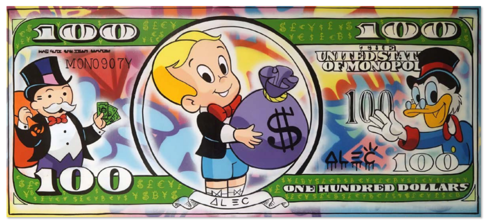 Richie, Monopoly and Scrooge on Colorful 100$ Bill - Alec Monopoly ...