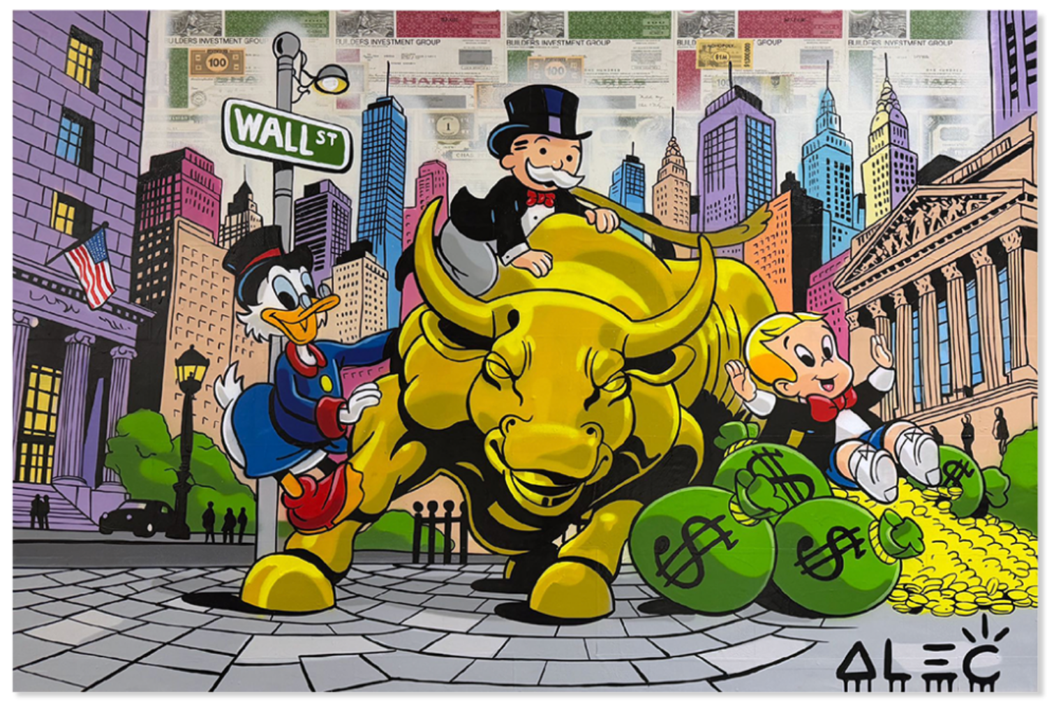 Monopz Team in Wall Street Bull - Alec Monopoly - Eden House of Art